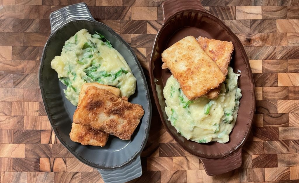 Chicken-Fried Tofu with Arugula Mashed Potatoes - Food & Ryne
