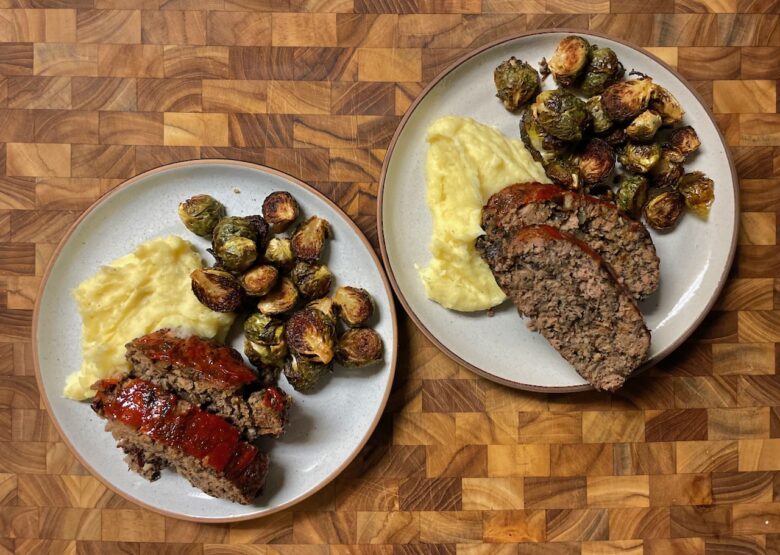 Mushroom Meatloaf with Roasted Brussels Sprouts - Food & Ryne