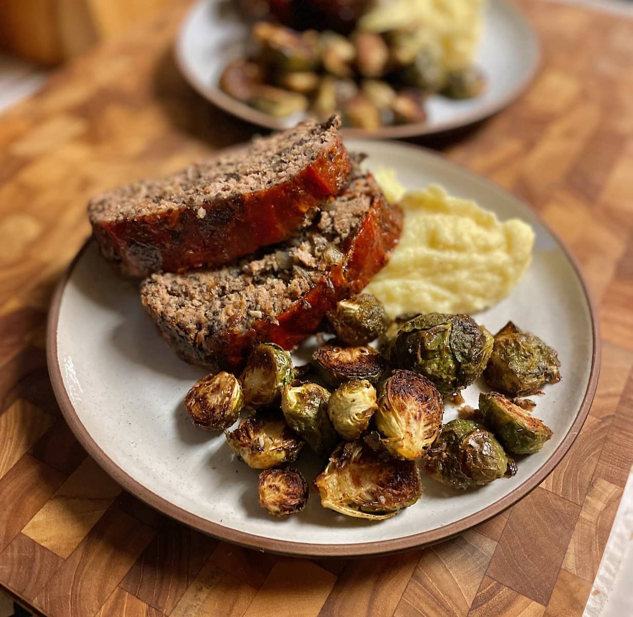 Mushroom Meatloaf with Roasted Brussels Sprouts - Food & Ryne